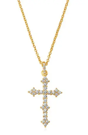 CRISLU Pavé Cubic Zirconia Cross Pendant Necklace - 18kyg/clear Stone
