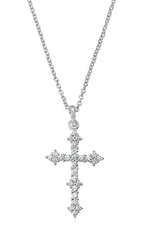 CRISLU Pavé Cubic Zirconia Cross Pendant Necklace - Pure Platinum/clear Stone