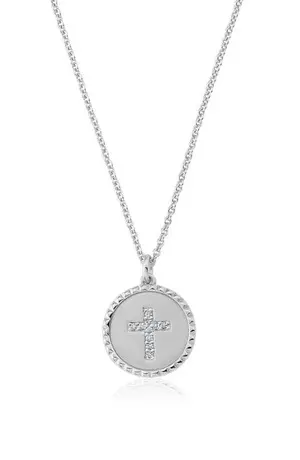 CRISLU Brilliant Round Cross Medallion Pendant Necklace - Pure Platinum/clear Stone