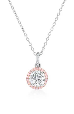 CRISLU Fiore Brilliant Cut Cubic Zirconia Halo Pendant Necklace - Pure Platinum/clear Stone