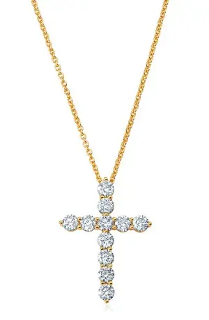 CRISLU Round Cubic Zirconia Cross Pendant Necklace - 18kyg/clear Stone