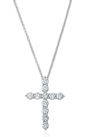 CRISLU Round Cubic Zirconia Cross Pendant Necklace - Pure Platinum/clear Stone