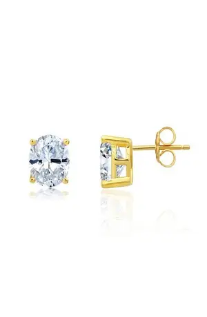 CRISLU Oval Cut Cubic Zirconia Stud Earrings - 18kyg/clear Stone