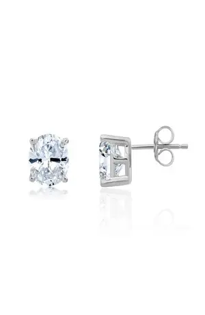 CRISLU Oval Cut Cubic Zirconia Stud Earrings - Pure Platinum/clear Stone