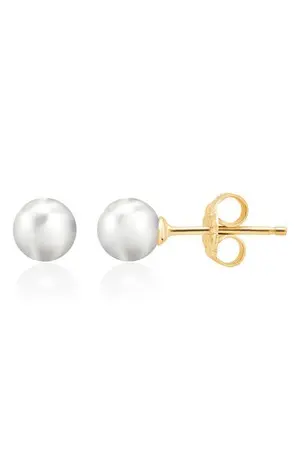CRISLU Cultured Pearl Stud Earrings - 18kyg/clear Stone