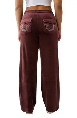 True Religion Rhinestone Velour Straight Leg Drawstring Pants - Fudge