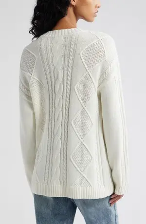 Bp. Cabled Oversized Cotton-blend Crewneck Sweater - Ivory