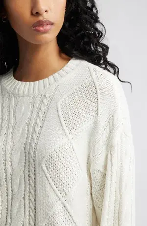Bp. Cabled Oversized Cotton-blend Crewneck Sweater - Ivory