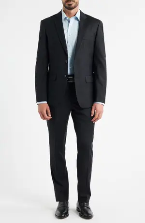 DANIEL HECHTER Modern Fit Pinstripe Wool Suit - Black