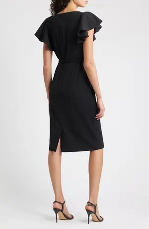 Anne Klein Belted Flutter Sleeve Sheath Dress - Anne Black