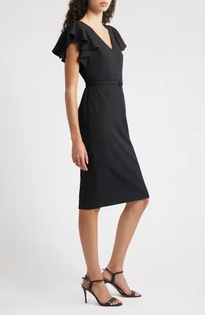Anne Klein Belted Flutter Sleeve Sheath Dress - Anne Black