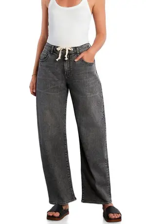 HINT OF BLU Tie Front Barrel Leg Jeans - Field Grey