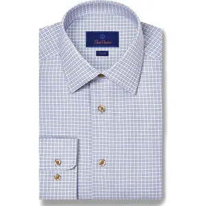David Donahue Regular Fit Check Print Cotton Dress Shirt