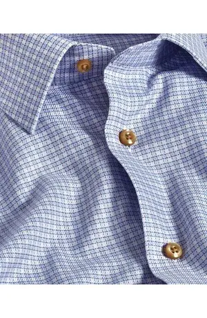 David Donahue Regular Fit Check Print Cotton Dress Shirt