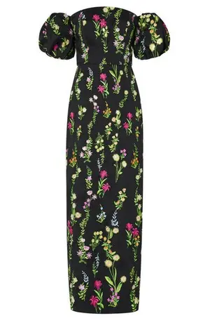 MILLY Nira Bloom Embroidered Off-the-shoulder Gown