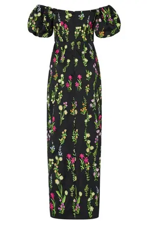 MILLY Nira Bloom Embroidered Off-the-shoulder Gown