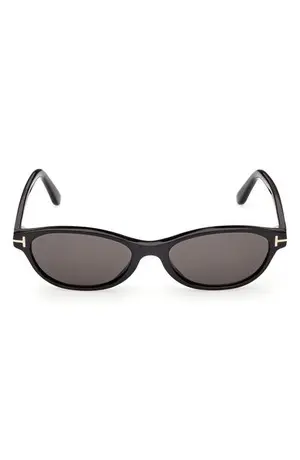 TOM FORD Oval Sunglasses - Shiny Black/smoke Lens