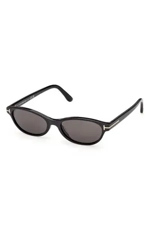 TOM FORD Oval Sunglasses - Shiny Black/smoke Lens