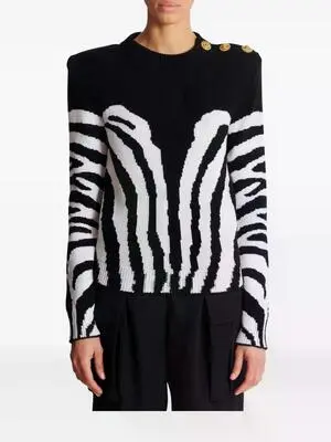 Balmain Zebra-pattern Padded-shoulder Sweater