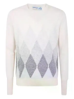 BALLANTYNE Diamond-pattern V-neck Sweater - White