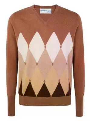BALLANTYNE Diamond-pattern V-neck Sweater - Brown