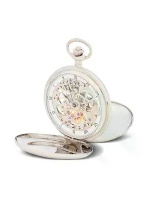 RAPPORT LONDON Skeleton Double Hunter Pocket Watch - Silver