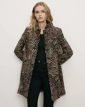 Veronica Beard Shelley Leopard Print Calf Hair Coat - Tan Multi