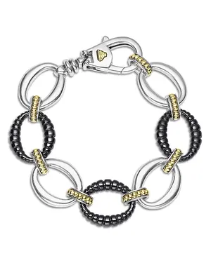 Lagos Two-tone Ceramic Link Bracelet - Silver