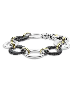 Lagos Two-tone Ceramic Link Bracelet - Silver