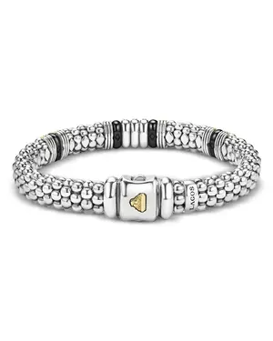 Lagos 18k Yellow Gold & Sterling Black Caviar Diamond & Black Ceramic Station Bracelet - Silver