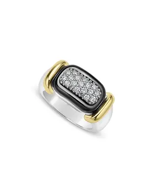 Lagos 18k Yellow Gold, Sterling Diamond & Black Ceramic Ring - Silver