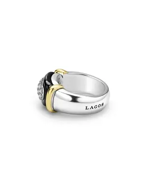 Lagos 18k Yellow Gold, Sterling Diamond & Black Ceramic Ring - Silver