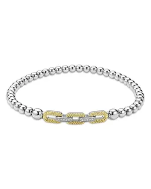 Lagos 18k Yellow Gold & Sterling Diamond Beaded Stretch Bracelet - Silver