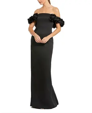 Mac Duggal Satin 3d Flower Off-the-shoulder Mermaid Gown - Black