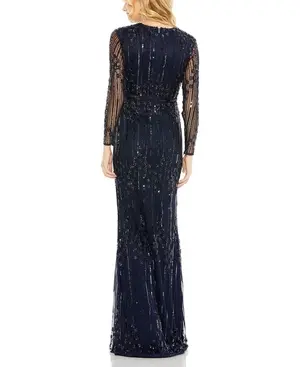 Mac Duggal Embellished Long Sleeve Column Gown
