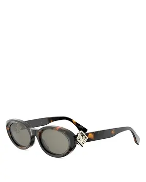 Fendi Ff Diamonds Oval Sunglasses, 53mm - Dark Havana/solid Khaki