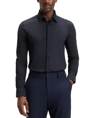 BOSS Hank Slim Fit Stretch Button-front Shirt - Dark Blue