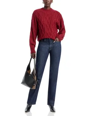 Elan Cable Knit Crewneck Sweater - Maroon