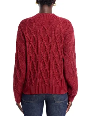 Elan Cable Knit Crewneck Sweater - Maroon