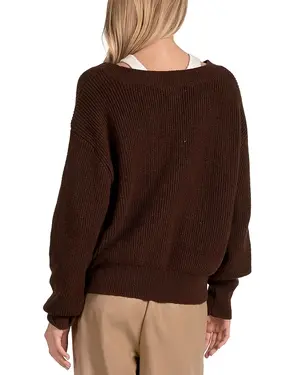 Elan Deep V-neck Pullover Sweater - Brown/ White