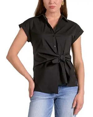 Elan Button-down Tie Waist Shirt - Black
