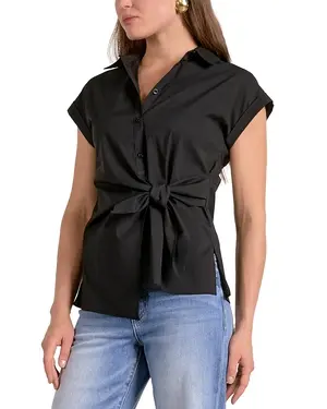 Elan Button-down Tie Waist Shirt - Black