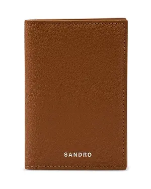 Sandro Grained Leather Foldable Card Holder - Cognac