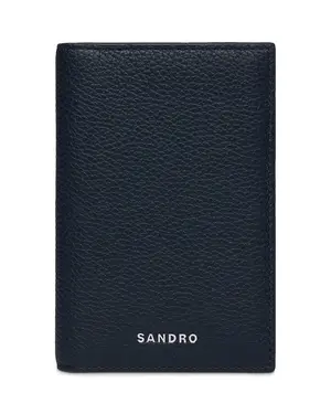 Sandro Grained Leather Foldable Card Holder - Navy Blue