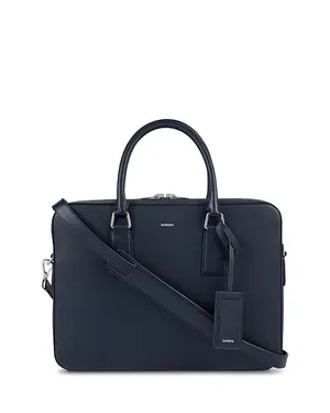 Sandro Large Grained Leather Briefcase - Navy Blue