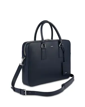 Sandro Large Grained Leather Briefcase - Navy Blue