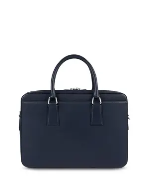 Sandro Large Grained Leather Briefcase - Navy Blue