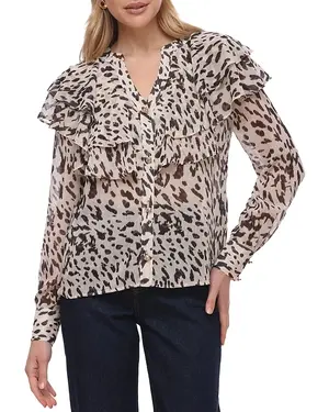 Bagatelle Printed Flutter Yoke Blouse