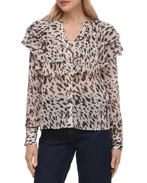 Bagatelle Printed Flutter Yoke Blouse