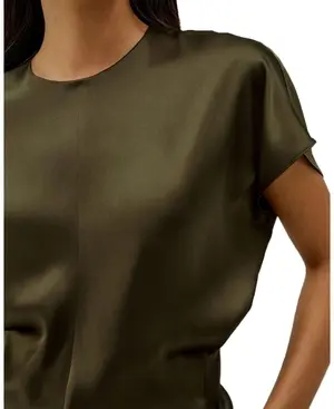 Lilysilk Short Batwing Sleeve Silk Contour Top - Pine